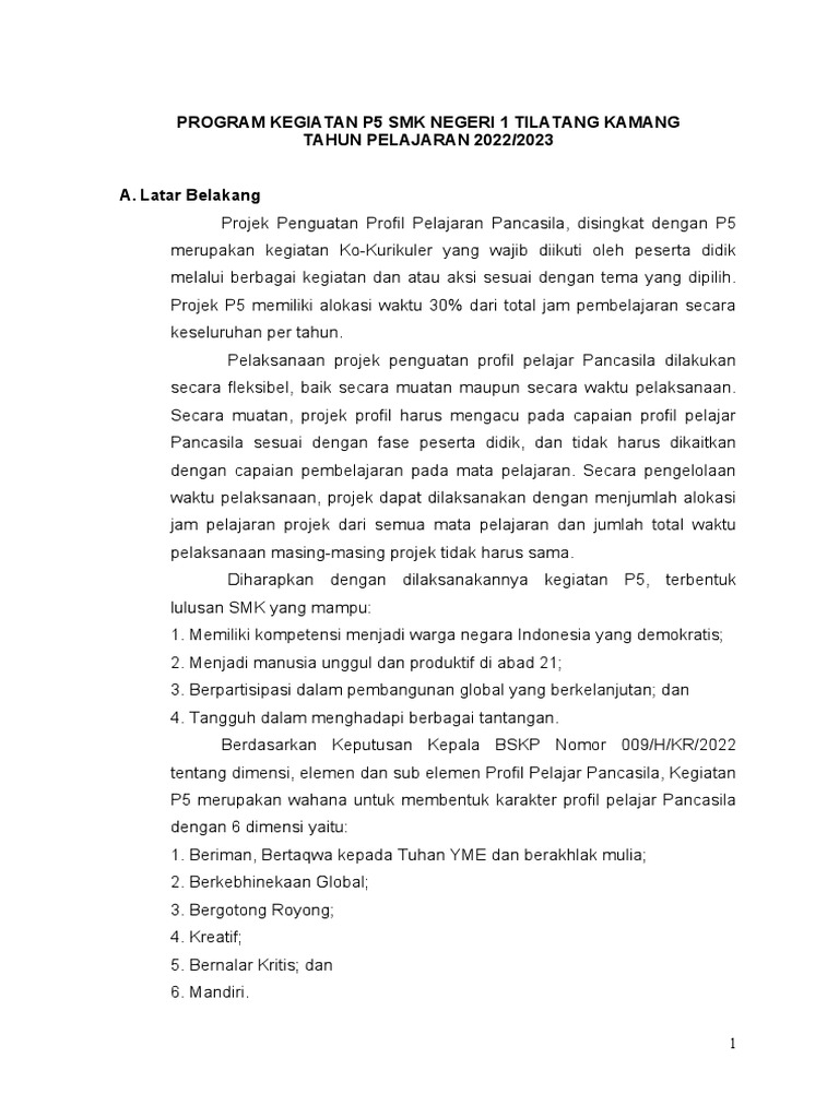 Narasi Program P5 SMK Negeri 1 Tilatang Kamang | PDF | Karier ...