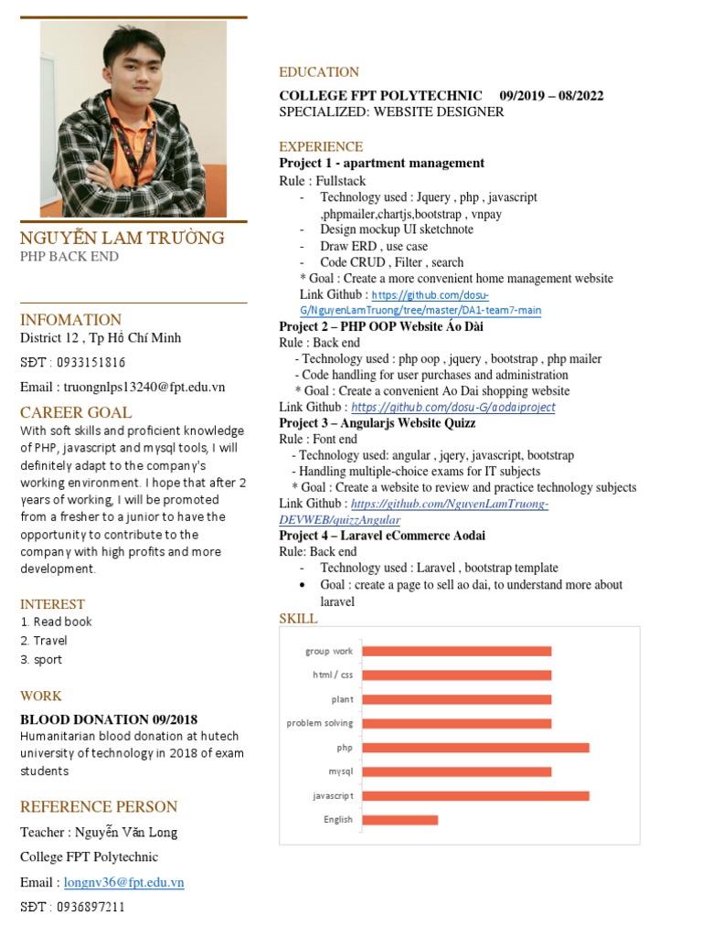 CV NguyenLamTruong EngNew PDF | PDF | Bootstrap (Front End Framework) | J Query