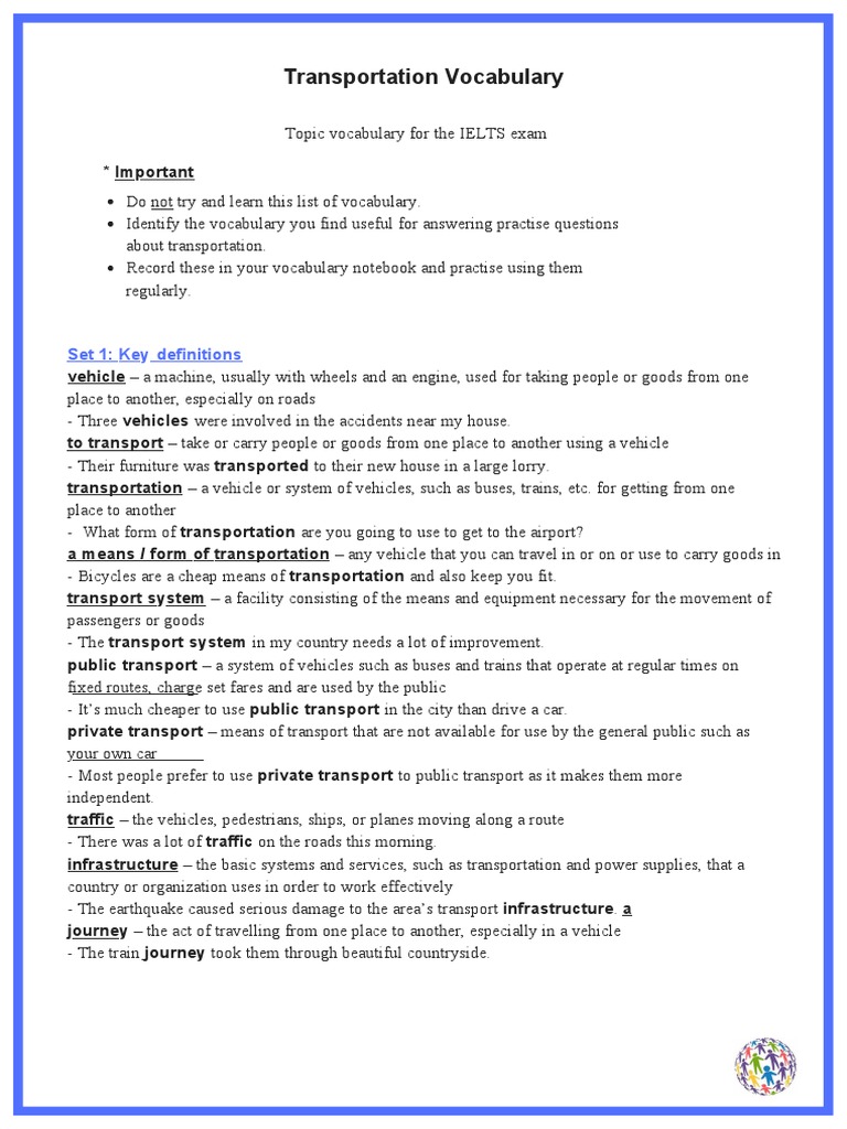Transportation Vocabulary: Set 1: Ke y Definitions | PDF | Exhaust Gas ...