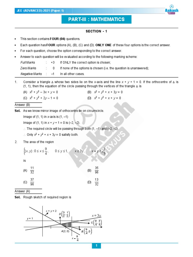 JEE Advanced 2021 Paper 1 Maths Question Paper and Solutions | PDF ... JEE Advanced 2021 Paper 1 Maths Question Paper and Solutions | PDF ...