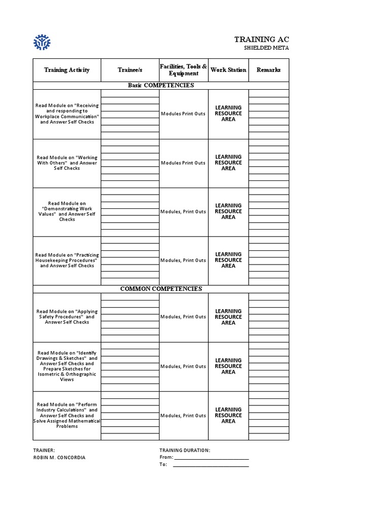 Training Activity Matrix NCI | PDF | Welding | Construction