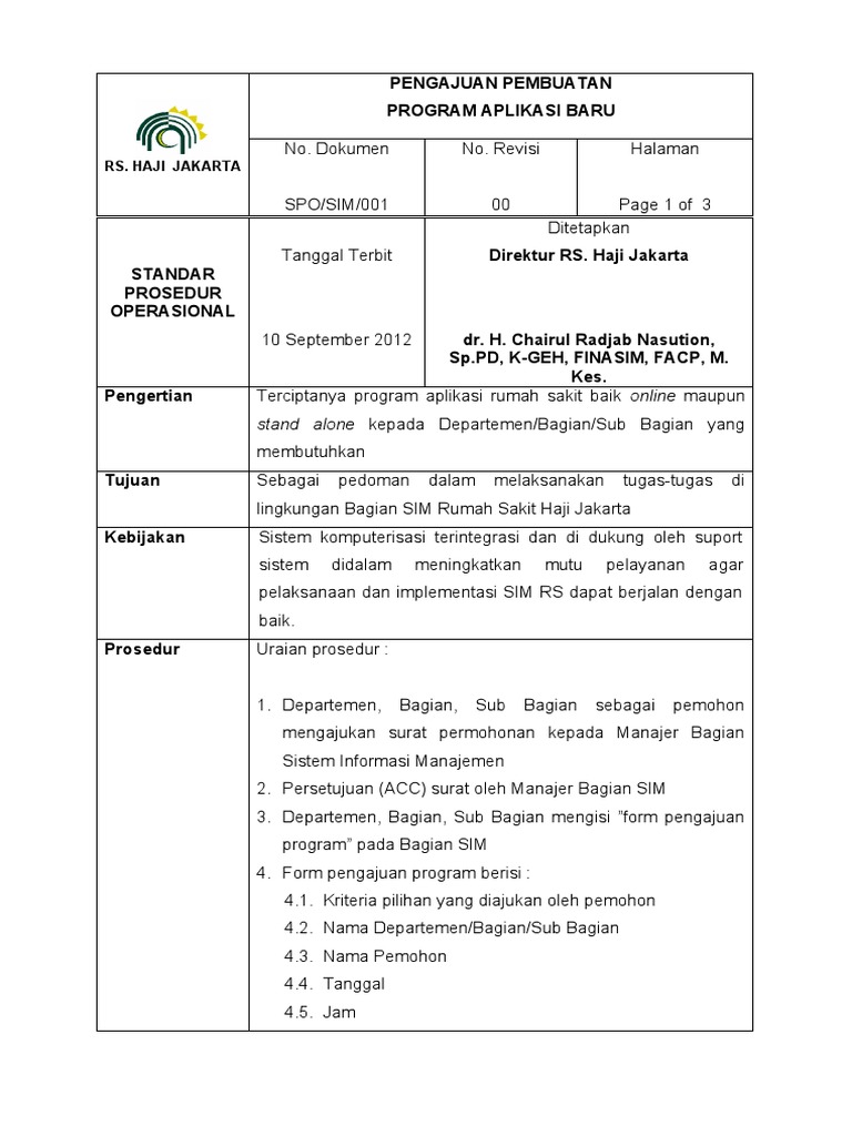 Sim. 001. Pengajuan Pembuatan Program Aplikasi Baru | PDF