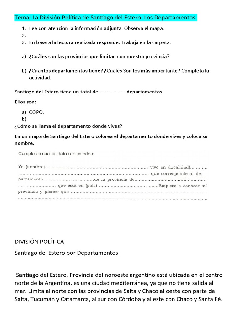 Division Politica de Santiago Del Estero | PDF | Viajes y turismo