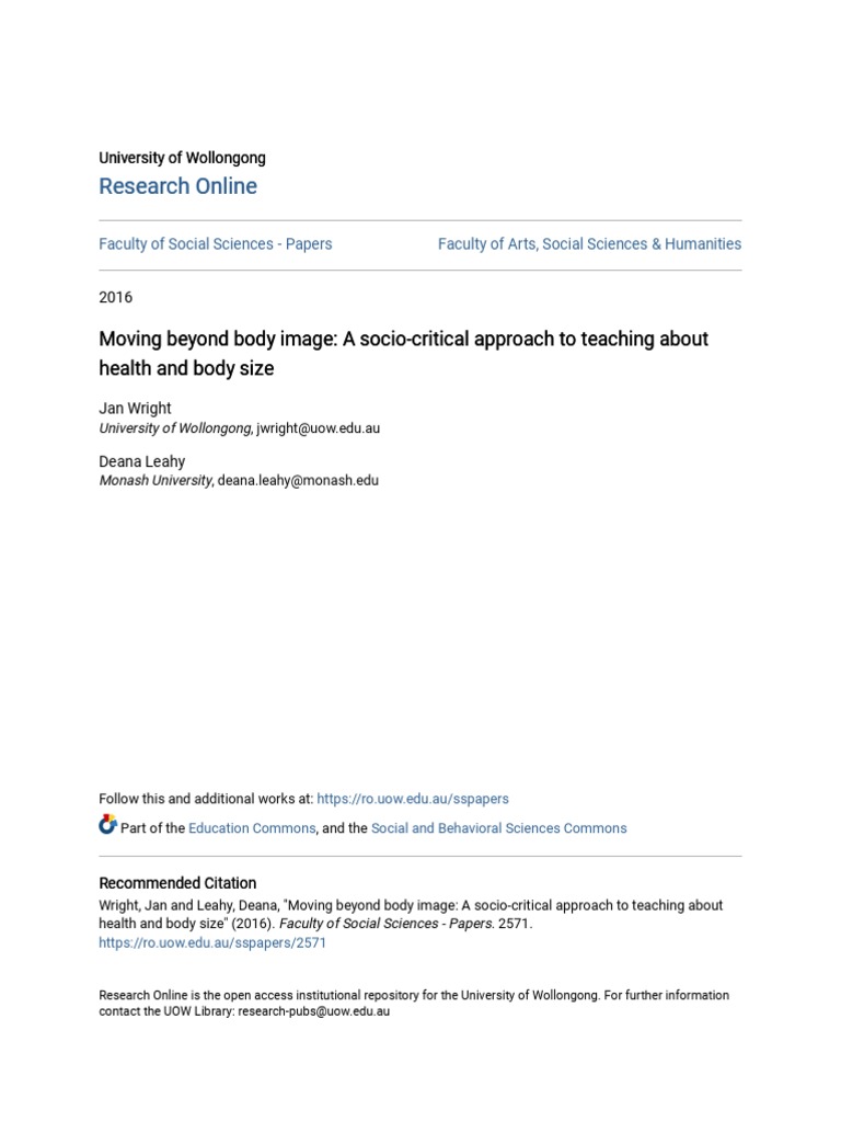 Moving Beyond Body Image - A Socio-Critical Approach To Teaching A | Download Free PDF | Body ...