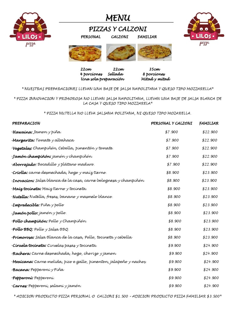 Menu Lilos Pizza-1 | PDF | Pizza | Cocina de las Americas
