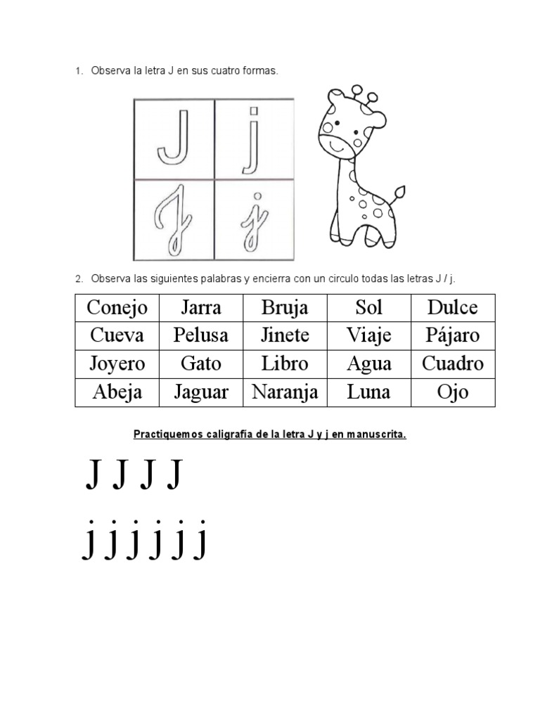 Guía Letra J | PDF