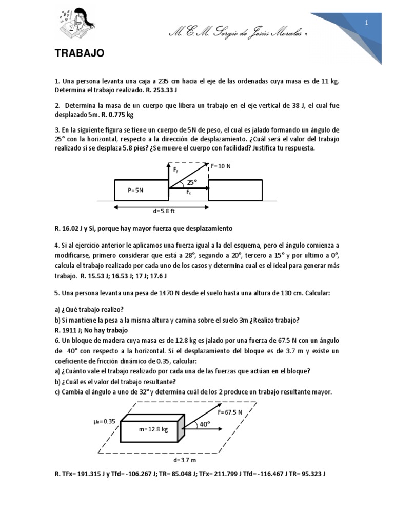 Ejercicios Trabajo Mecánico | PDF | Fricción | Física