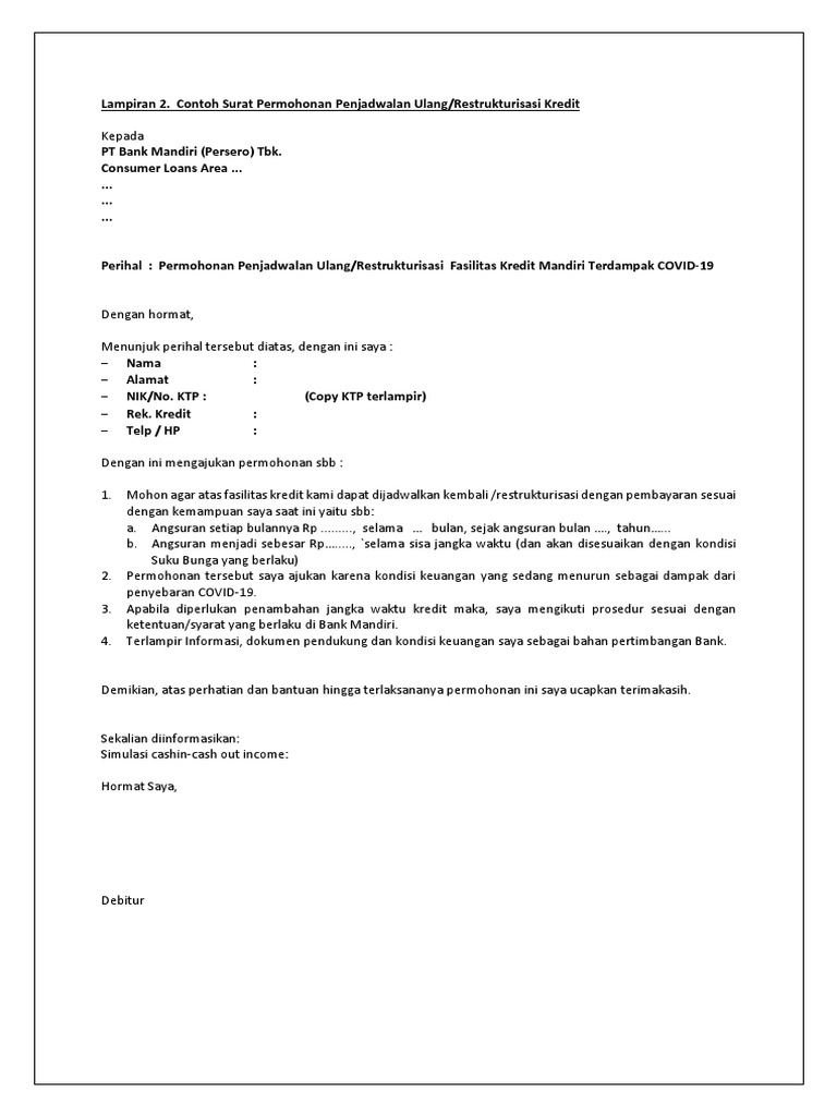 Contoh Surat PROGRAM RESTRU COVID 19 | PDF