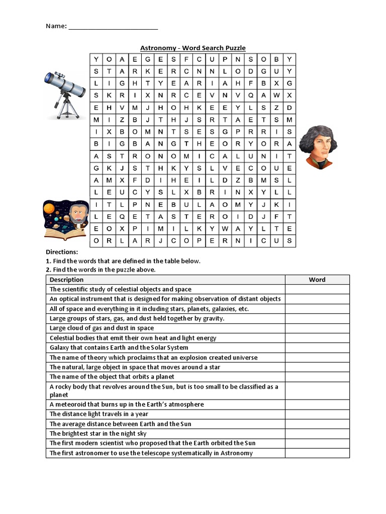 Astronomy Word Search Puzzle Answers | PDF | Astronomy | Outer Space