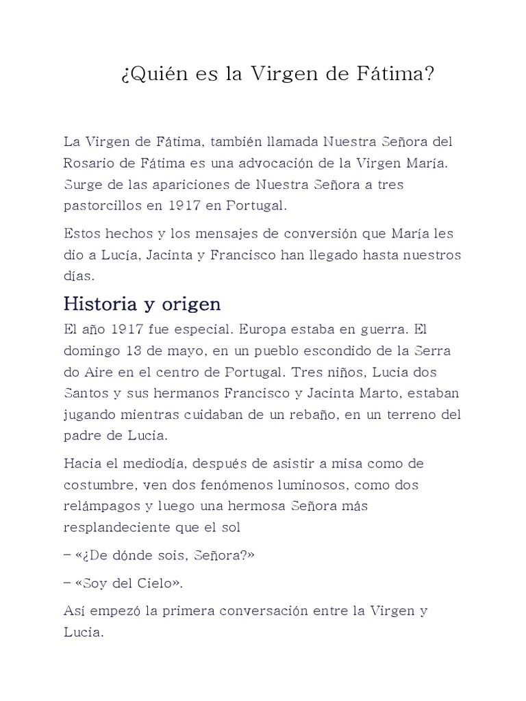 Virgen de Fatima | PDF | Nuestra señora de fátima | María, madre de Jesús