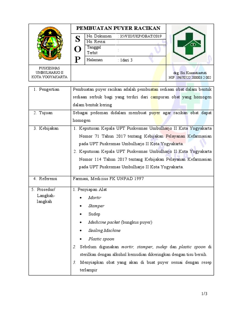 SOP Pembuatan Puyer Racikan | PDF