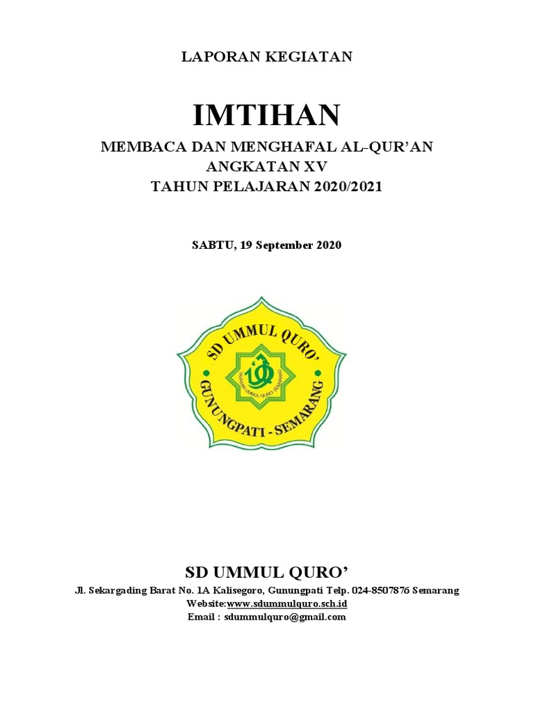 Laporan Kegiatan Pelaksanaan Program Imtihan Dan Khotmil Quran | PDF
