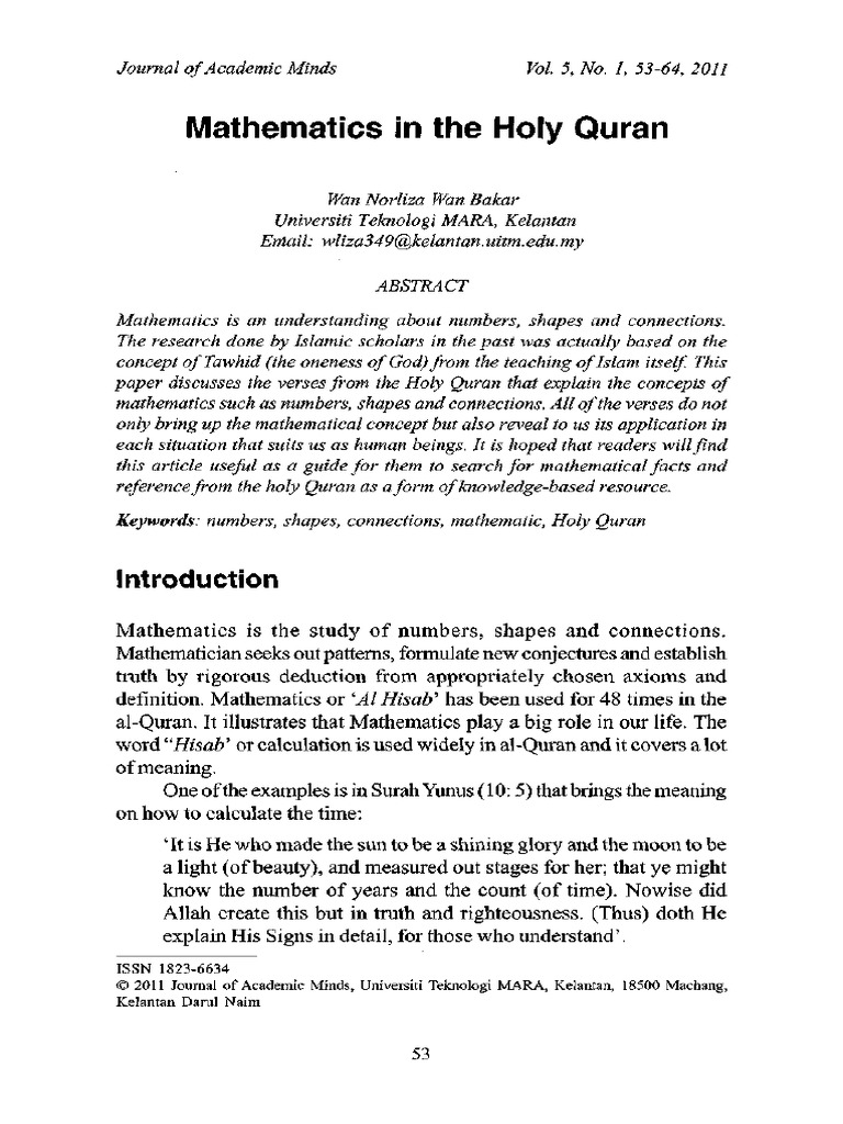 Mathematics in The Holy Quran | PDF | Mathematics | Shape