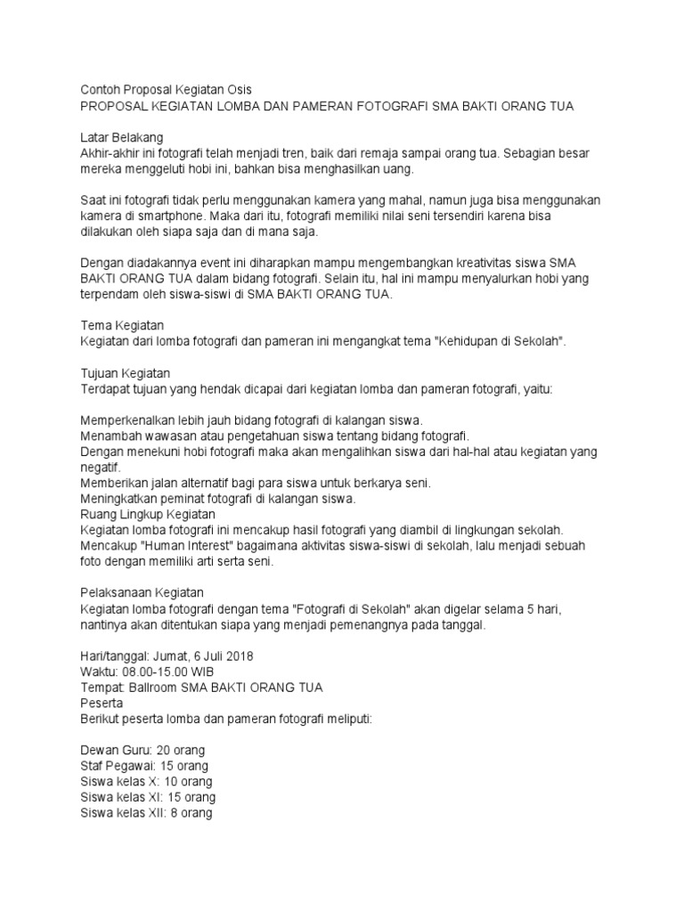 Proposal Kegiatan Lomba Fotografi OSIS | PDF