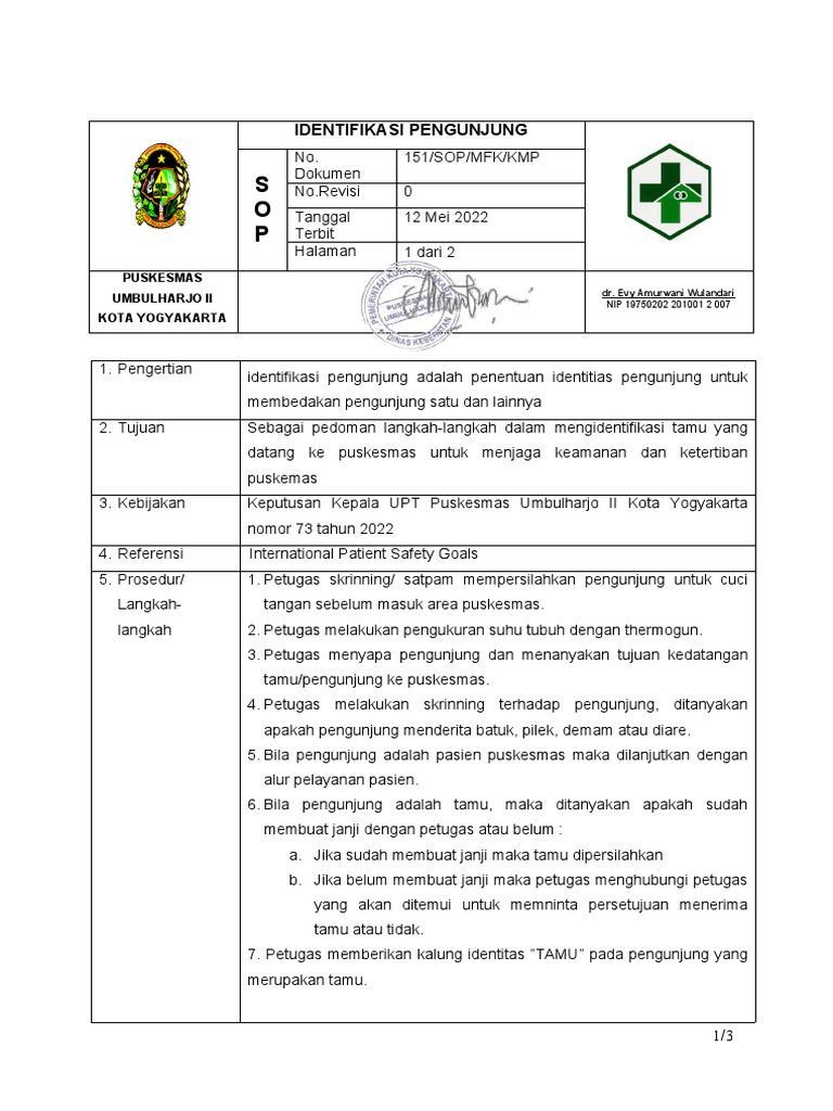 Prosedur Identifikasi Pengunjung Puskesmas | PDF