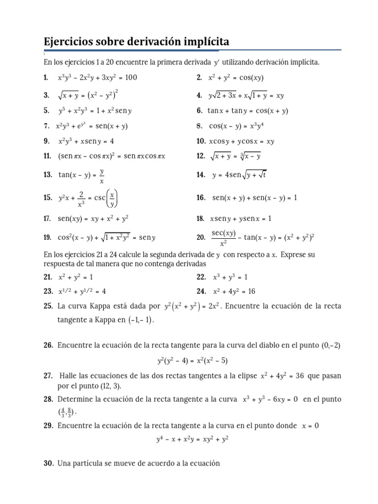 Ejercicios Derivacion Implicita | PDF | Elipse | Curva