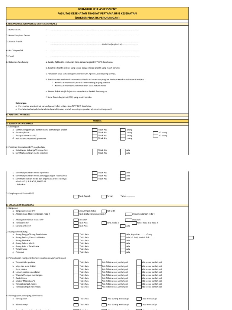 Lampiran 3 - Formulir Self Assessment Pengajuan Perpanjangan FKTP Tahun ...