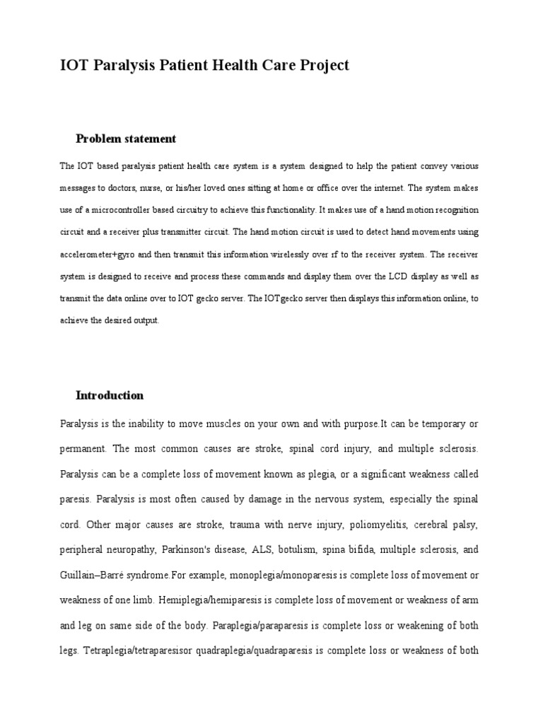 IOT Paralysis Patient Health Care Project | PDF | Diseases And ...