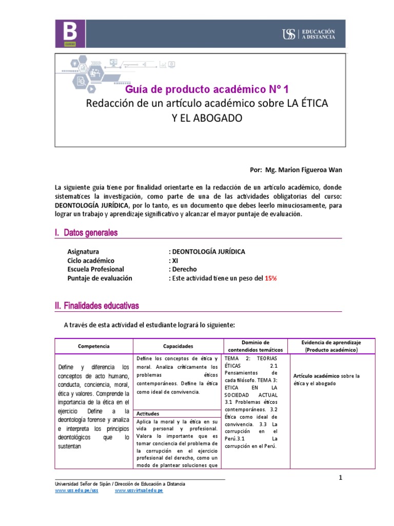 Guia Producto Academico 01 | PDF | Evaluación | Moralidad