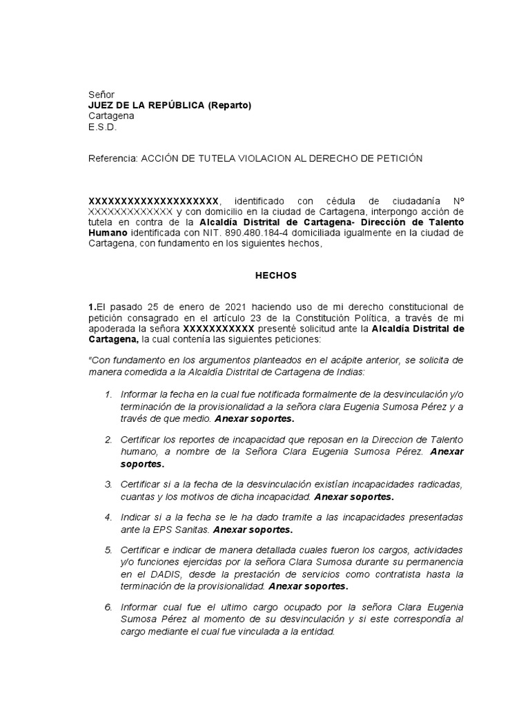 Tutela Derecho de Peticion | PDF | Petición | Caso de ley