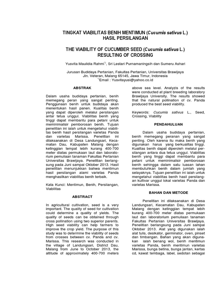 Tingkat Viabilitas Benih Mentimun Cucumi | PDF