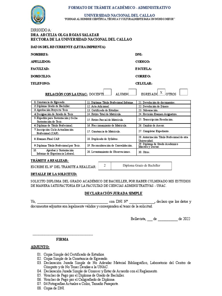 Solicitud Dirigida Al Rector - Formato Solicitud Bachiller | PDF