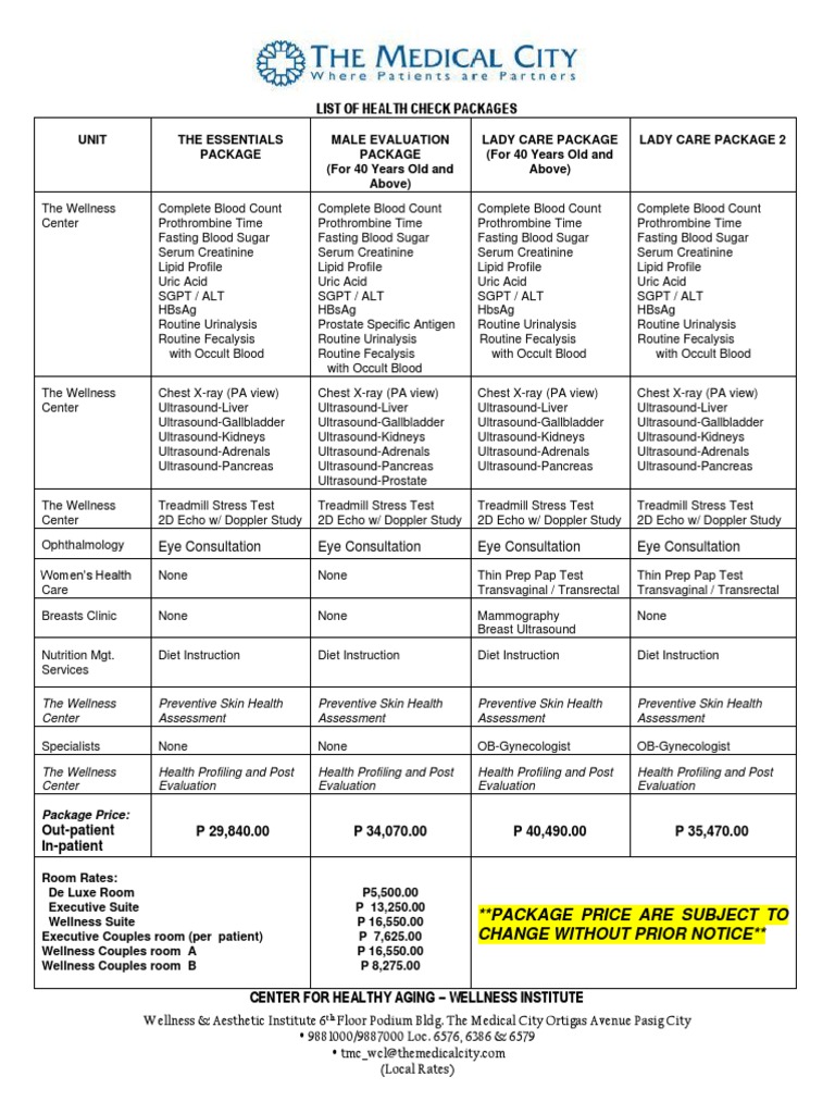 UPDATED Local Rates Executive Check Up Packages | PDF | Medical ...