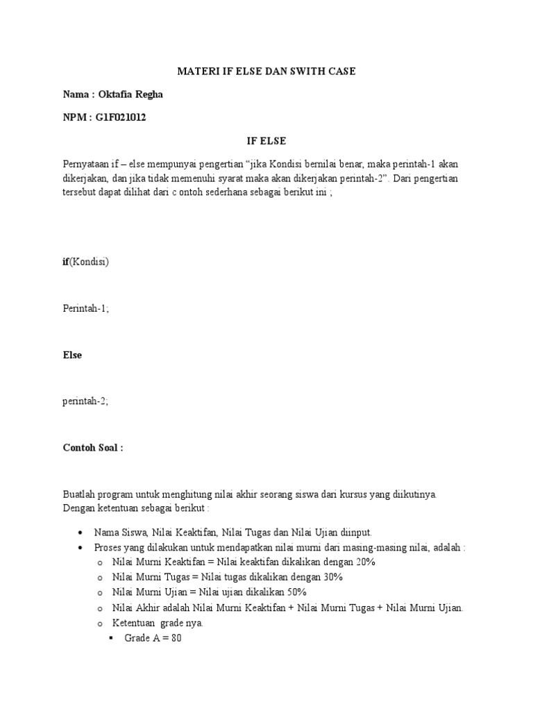 Materi If Else Dan Swith Case | PDF