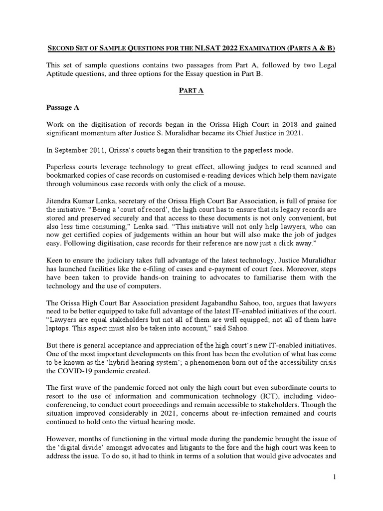NLSAT - Sample Questions - 19-04-2022 | PDF
