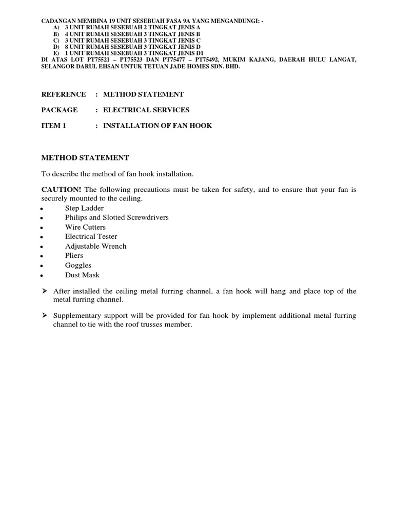 Fan Hook U Channel Metal Furring Method Statement (Kitacon 208) | PDF