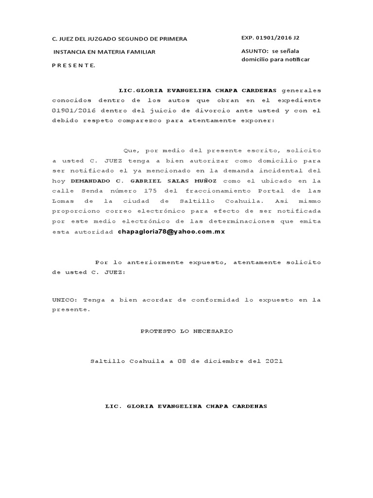 Se Señala Nuevo Domicilio para Notificar | PDF