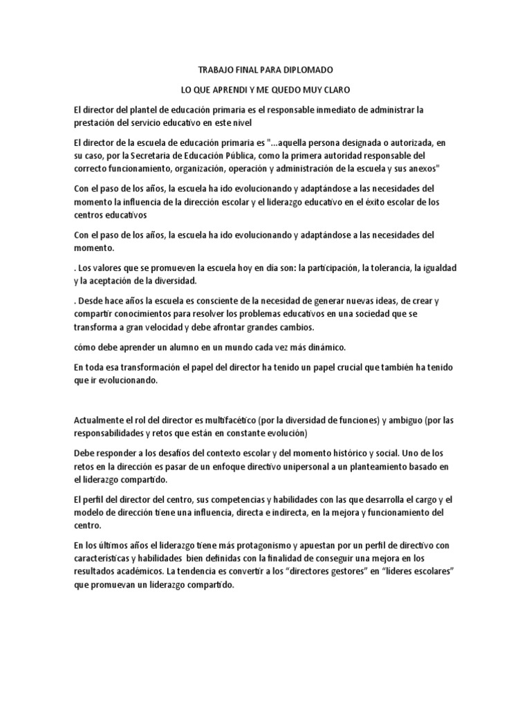 El rol del director escolar: de la gestión al liderazgo | PDF ...