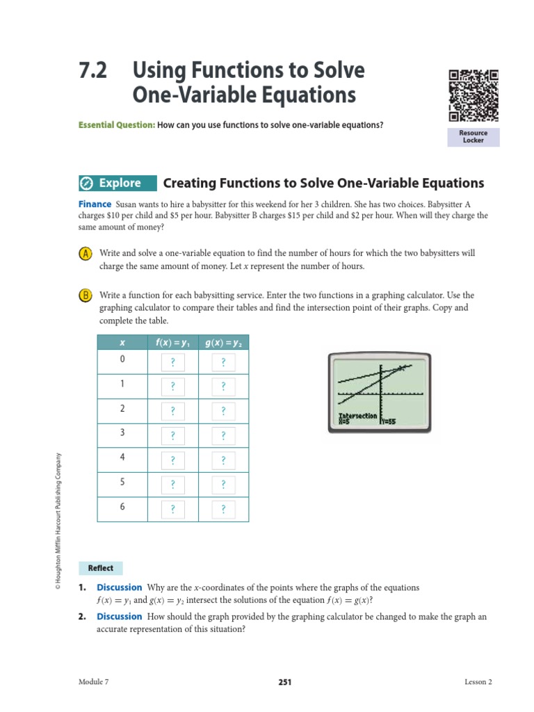 7.2 Using Functions To Solve One-Variable Equation | PDF | Equations ...
