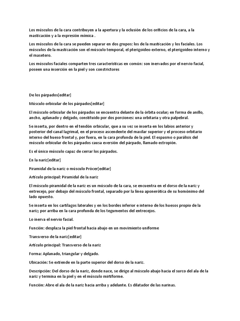 Músculos de la cara y su función | PDF | Tejido suave | Sistema ...