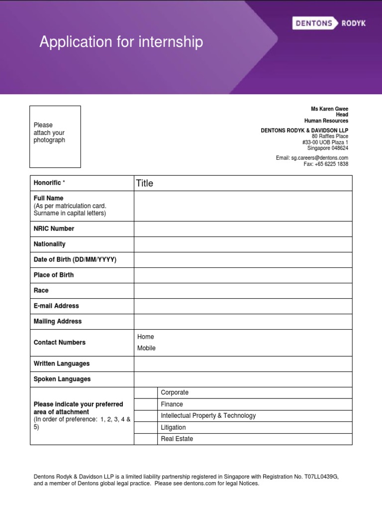 Rodyk - Internship Application Form 2022 | PDF