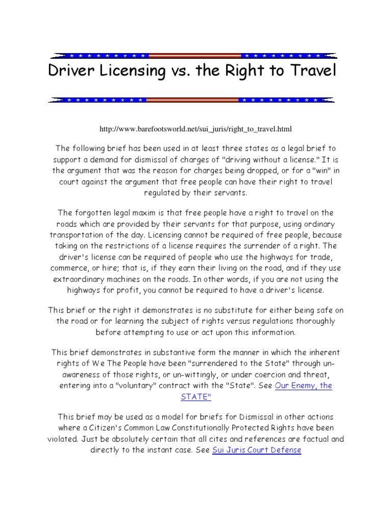 Driver Licensing vs. The Right To Travel | PDF | Fourteenth Amendment ...