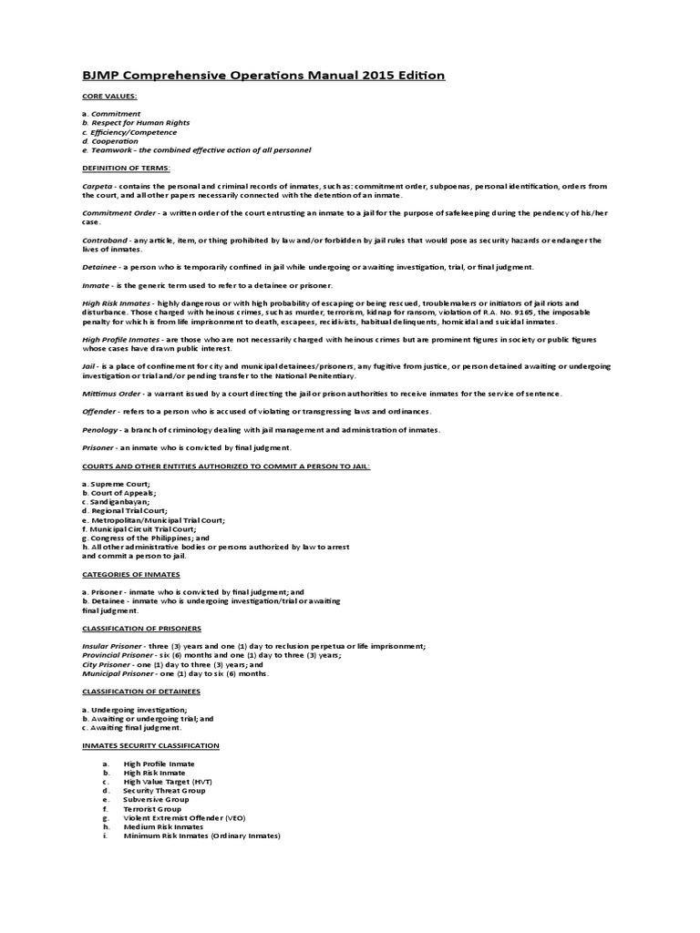 Bjmp Comprehensive Operations Manual 2015 Edition Download Free Pdf