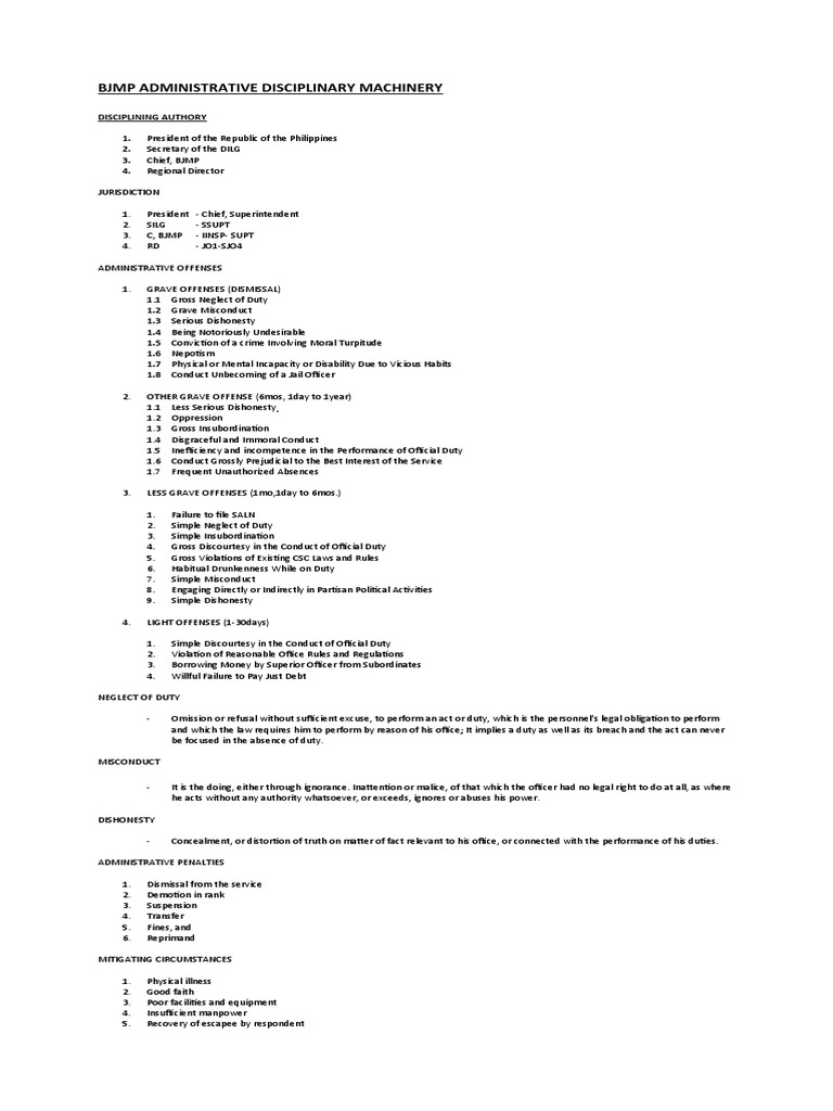 BJMP Disciplinary Rules and Procedures | PDF | Justice | Crime & Violence