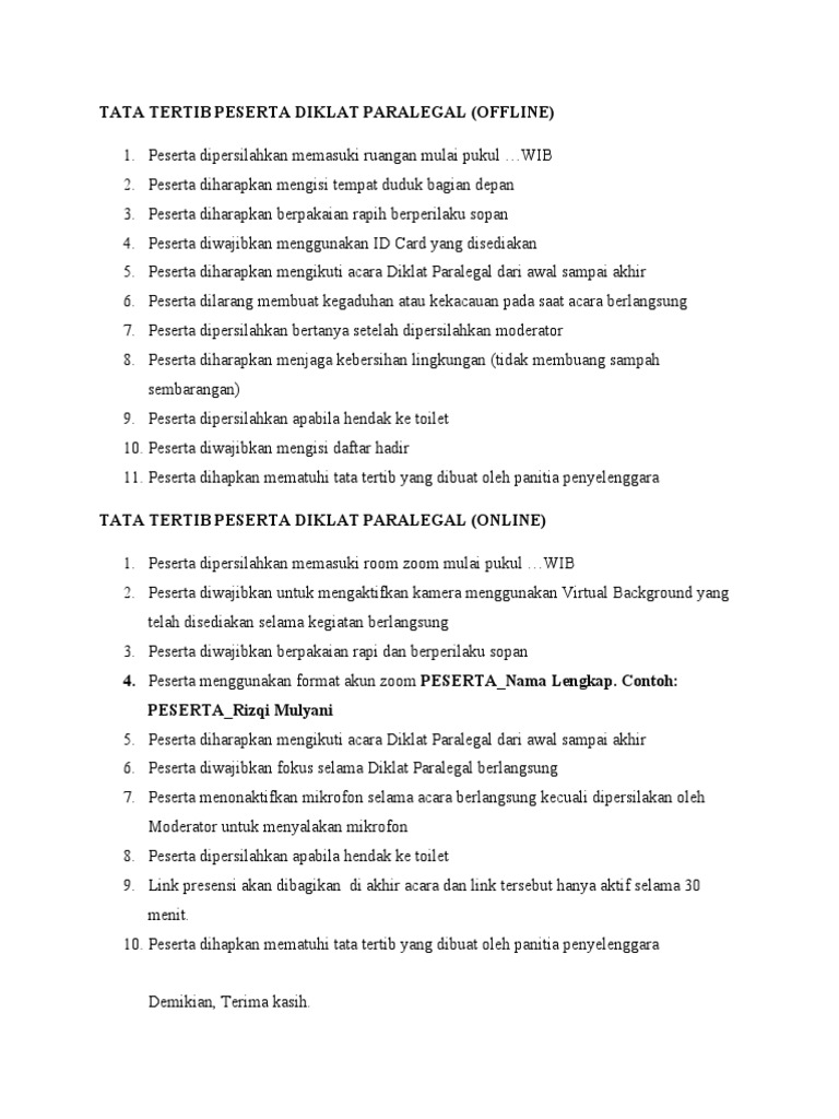 Tata Tertib Peserta Diklat Paralegal | PDF | Karier & Perkembangan