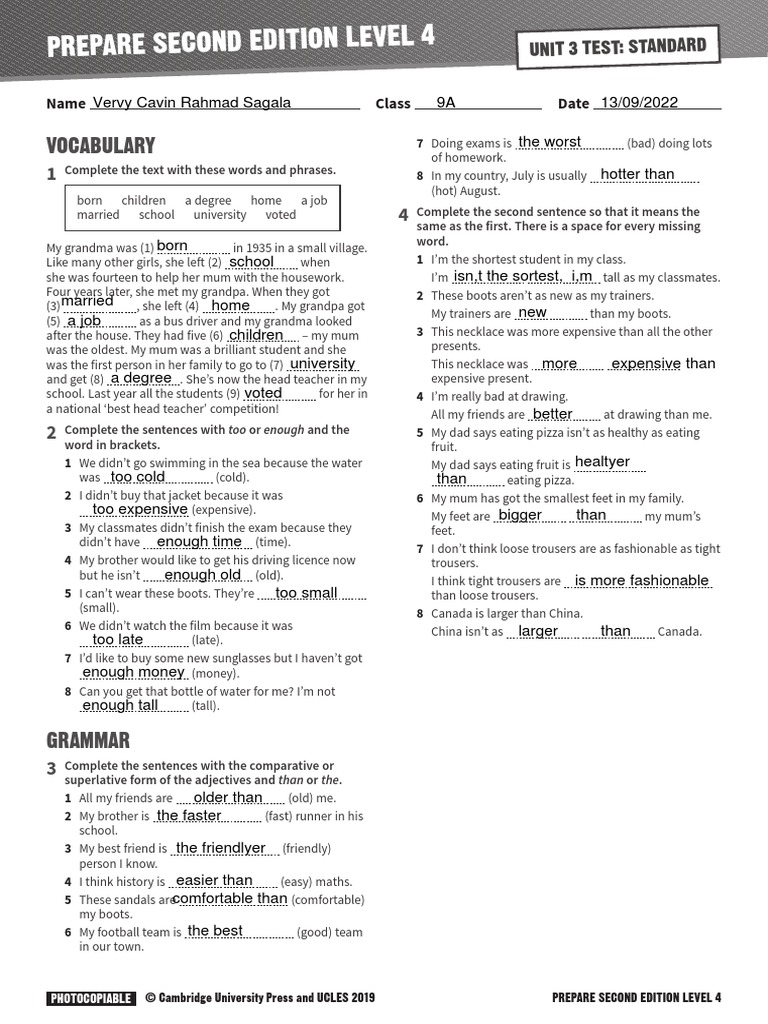 Unit Test 3 | PDF | Grammar | Linguistics