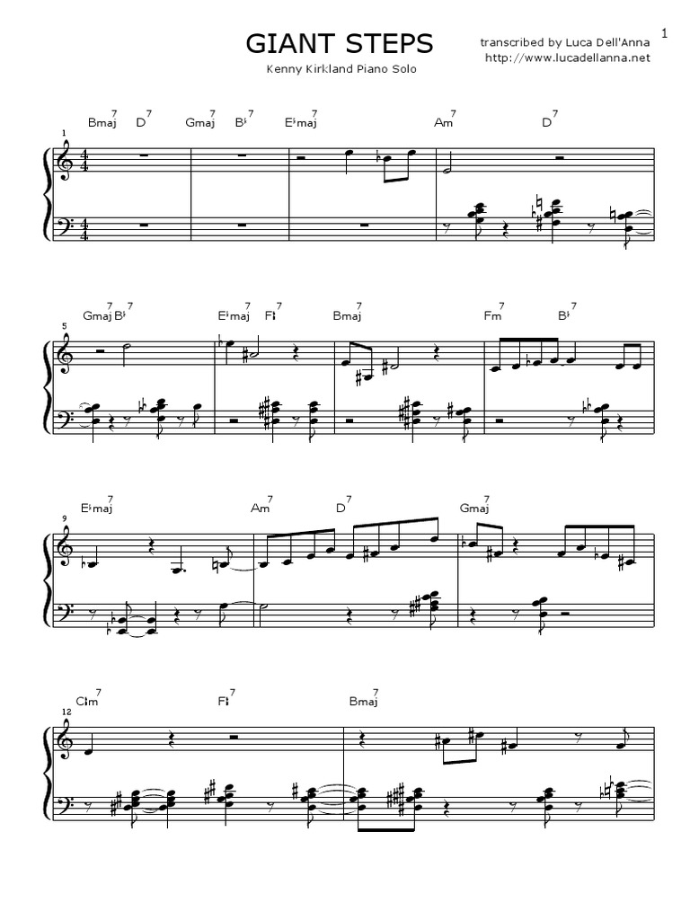 Giant Steps Kenny Kirkland Solo Transcription Transcr. Luca DellAnna 3 ...