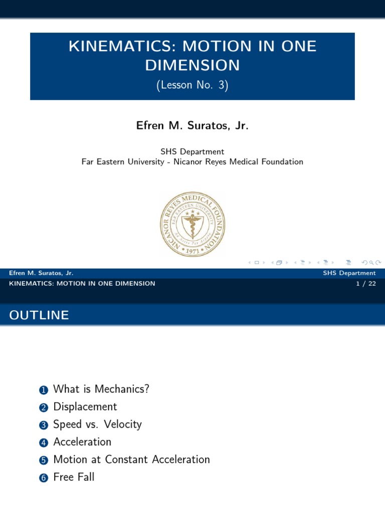 Physics 1 Lesson 3 - Kinematics (Motion in One Dimension) | PDF ...