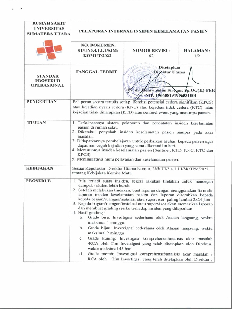 Spo Pelaporan Internal Ikp | PDF