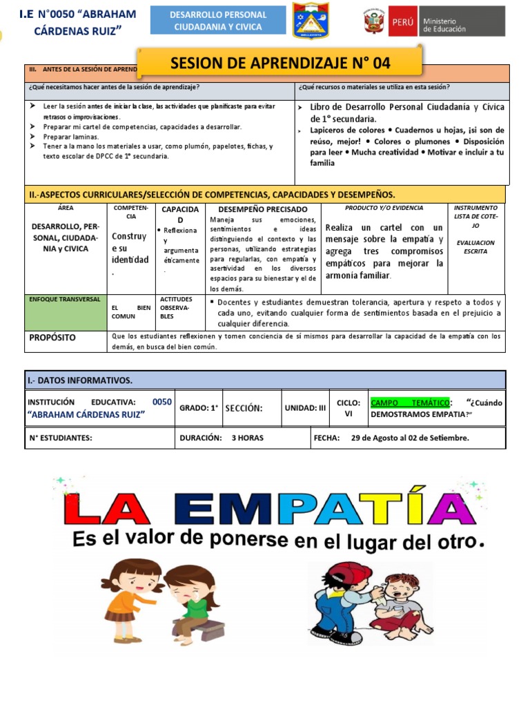 SESIÓN 04 - DPCC 1° - EMPATIA | PDF | Empatía | Las emociones