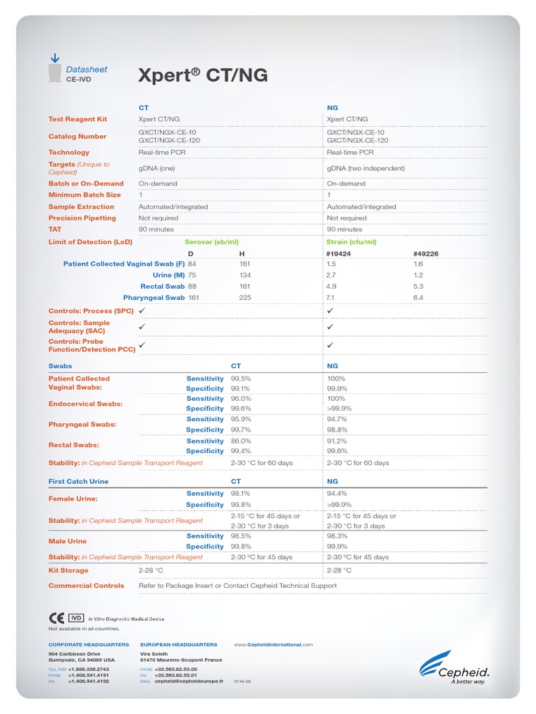 Cepheid Xpert CTNG Datasheet CE IVD 3144 English | PDF | Sensitivity And Specificity | Clinical ...