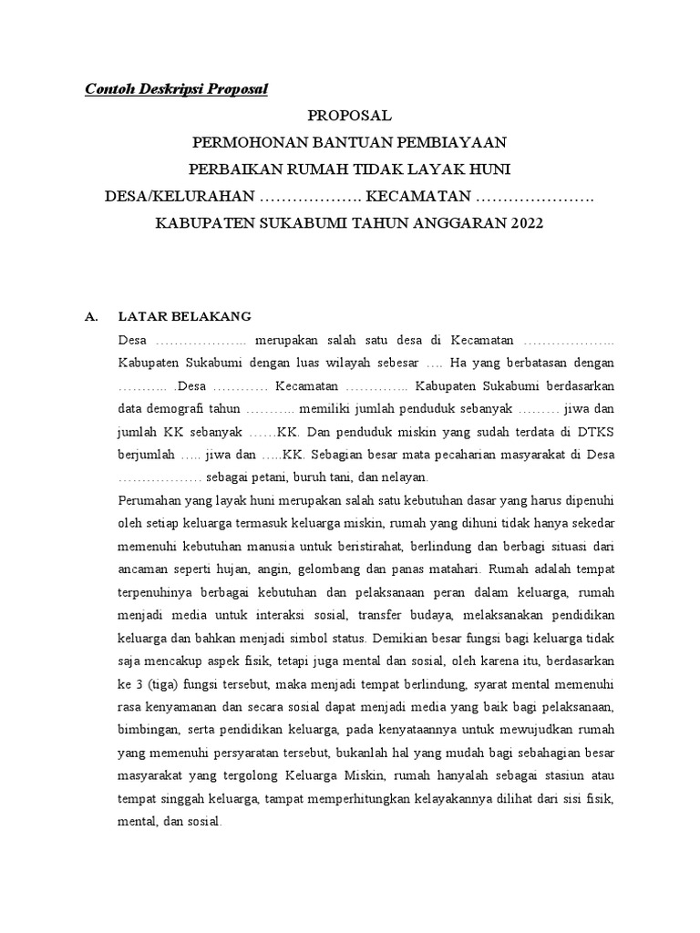 Contoh Proposal Rutilahu Desa Sukabumi | PDF | Ilmu Sosial
