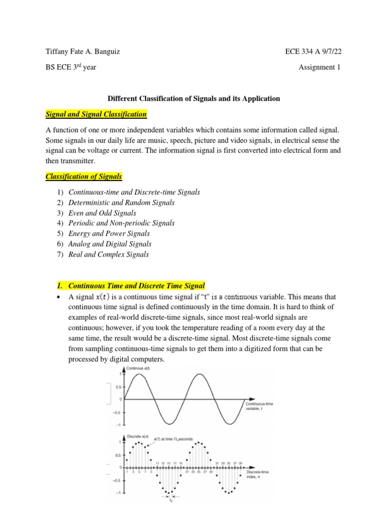 ECE 334 A Assignment 1 | Download Free PDF | Discrete Time And Continuous Time | Digital Signal