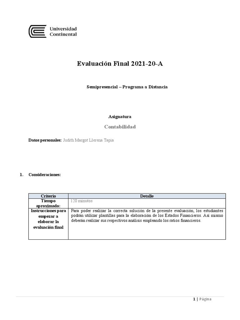 Evaluación Final Contabilidad - PA4 | PDF | Capital de trabajo | Dinero