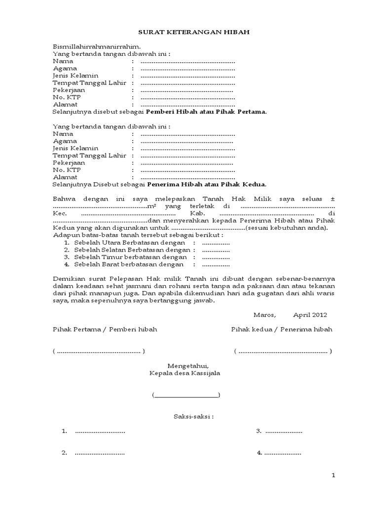 Contoh Format Surat Hibah | PDF