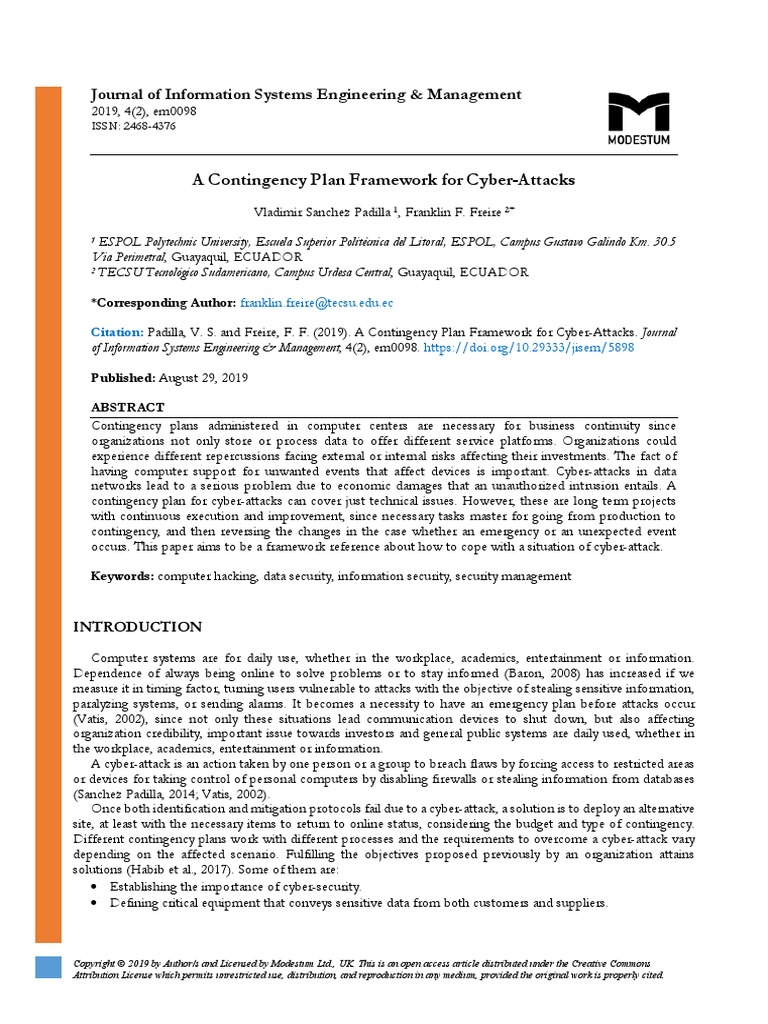 Contingency Plan Framework For Cyber Attacks | PDF | Computer Security ...